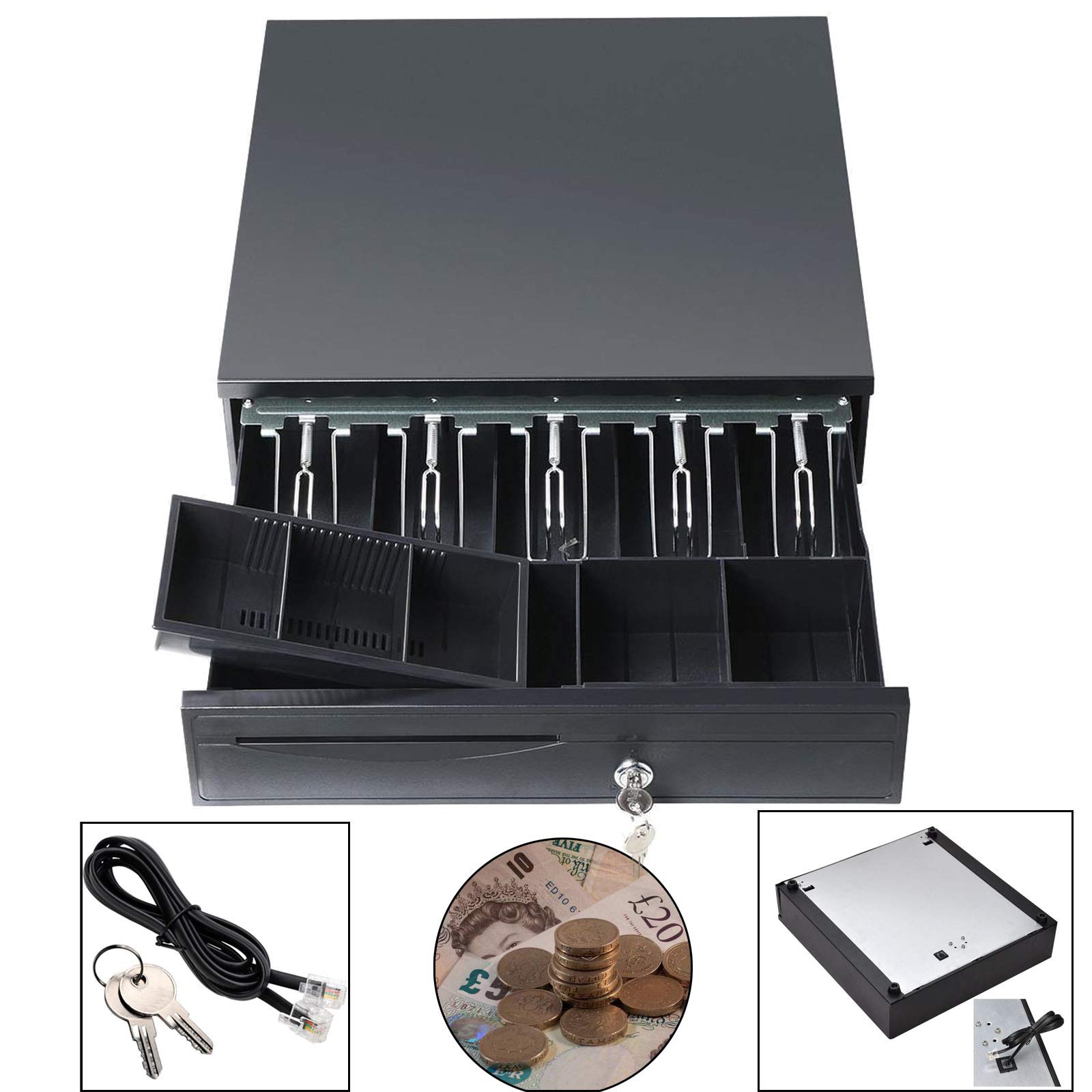 Buy Cash Money Register Cash Draw Heavy Duty Cash Storage Box with 5 ...