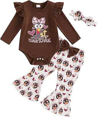 Amazon.com: Rtnnsbbfcm Newborn Baby Girl My 1st Thanksgiving Outfit Long Sleeve Turkey Romper ...