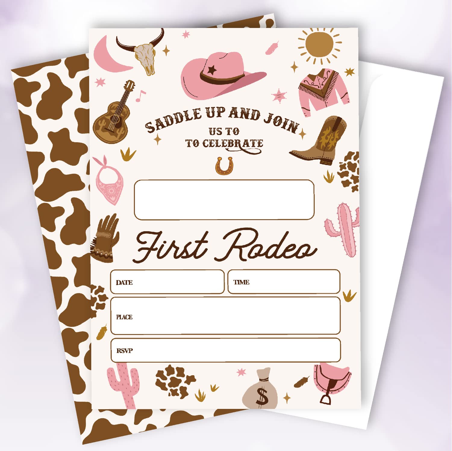 Amazon.com : 20 Sets Cowgirl 1st Rodeo Birthday Party Invitations With ...