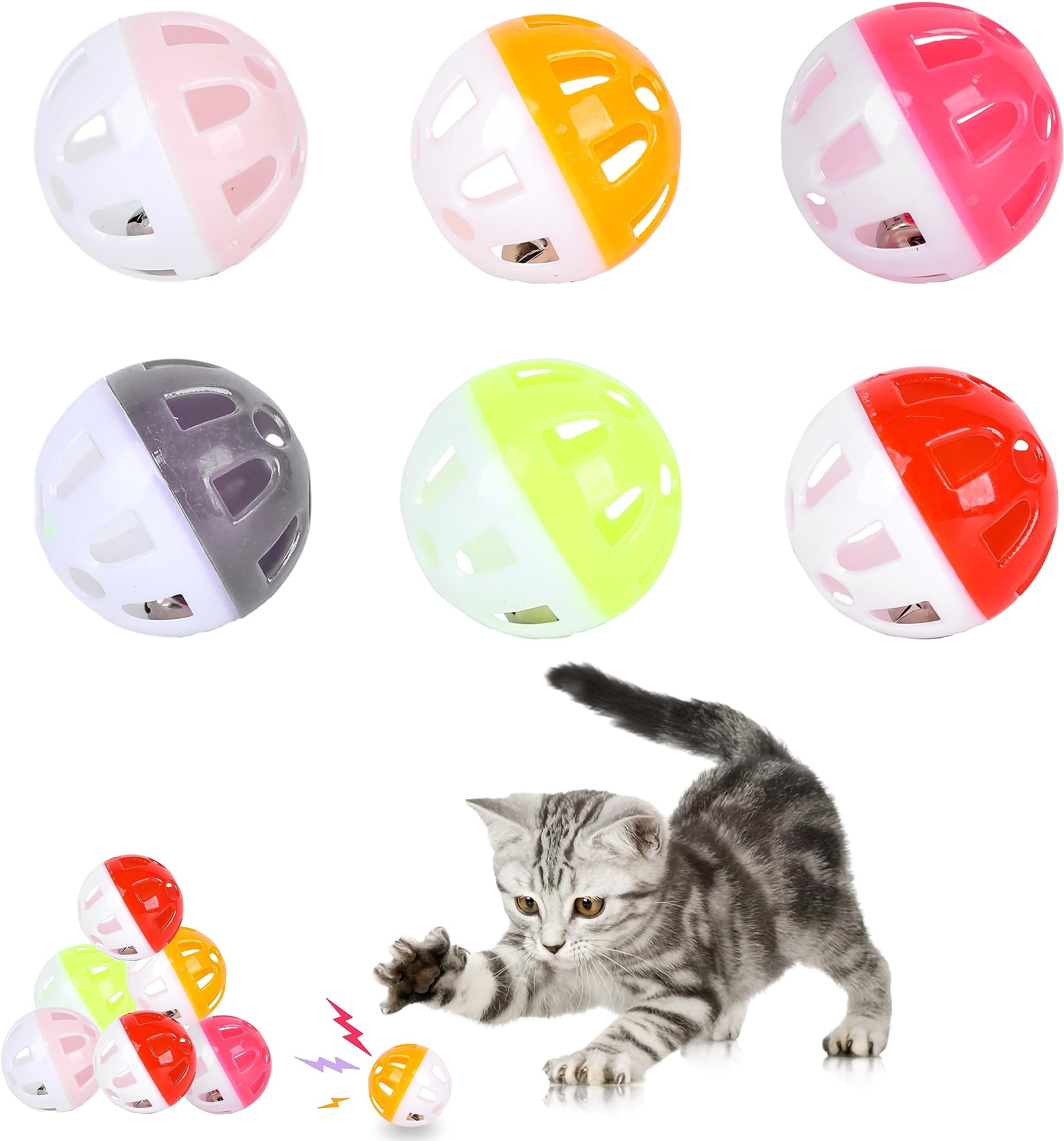 12 PCS Cat Toy Balls,Plastic Ball Cat Toys,Kitten Bell Ball,Lattice ...
