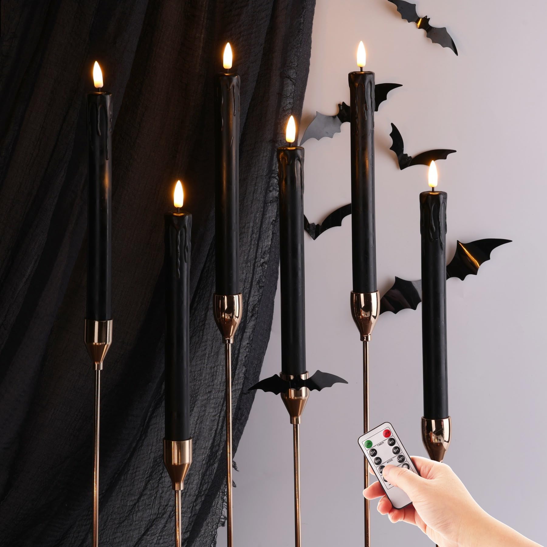 Amazon.com: 24Pcs Halloween Black Flameless Taper Candles - Battery ...