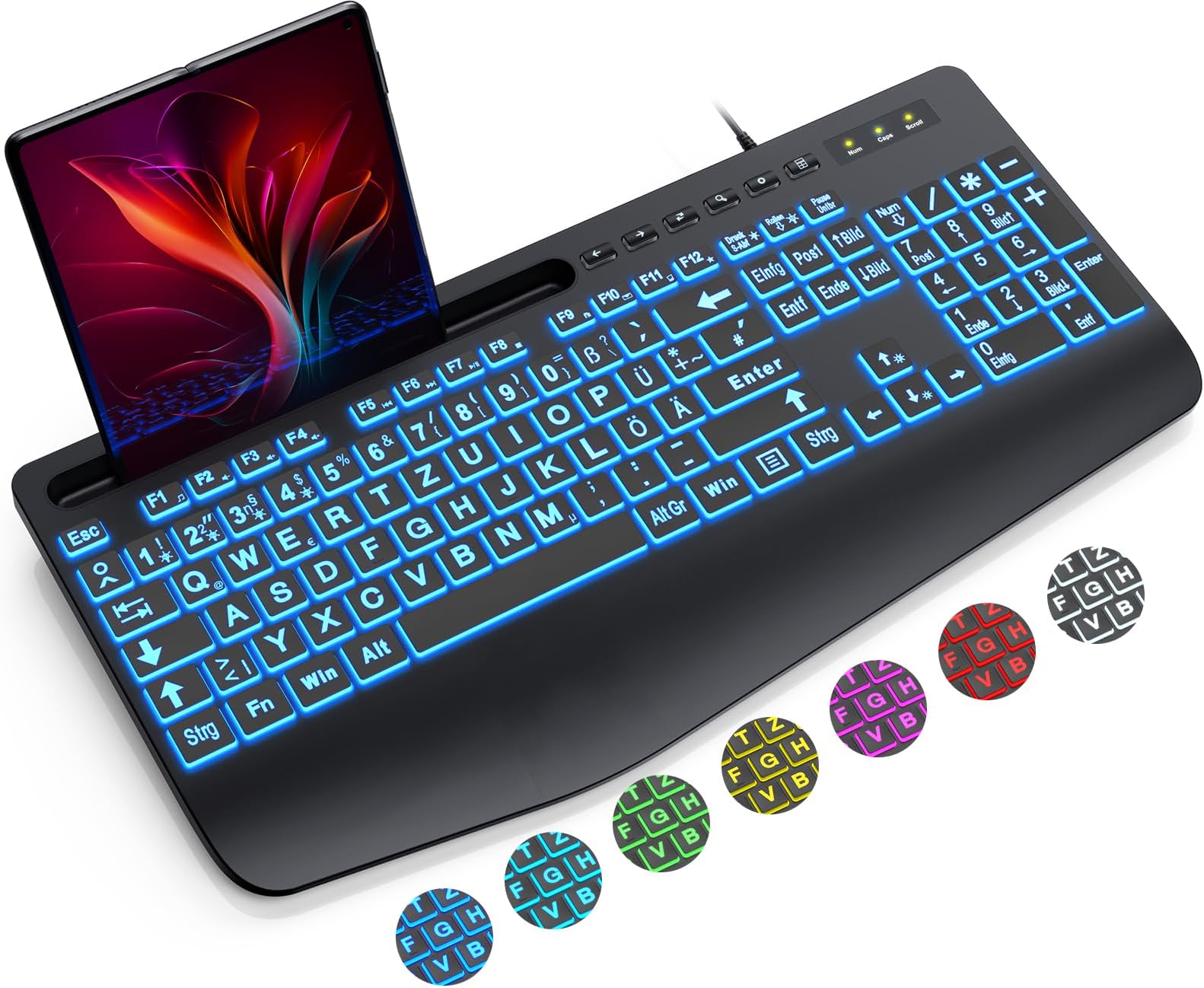 SABLUTE Tastiera con cavo illuminato USB PC, tastiera ergonomica ...