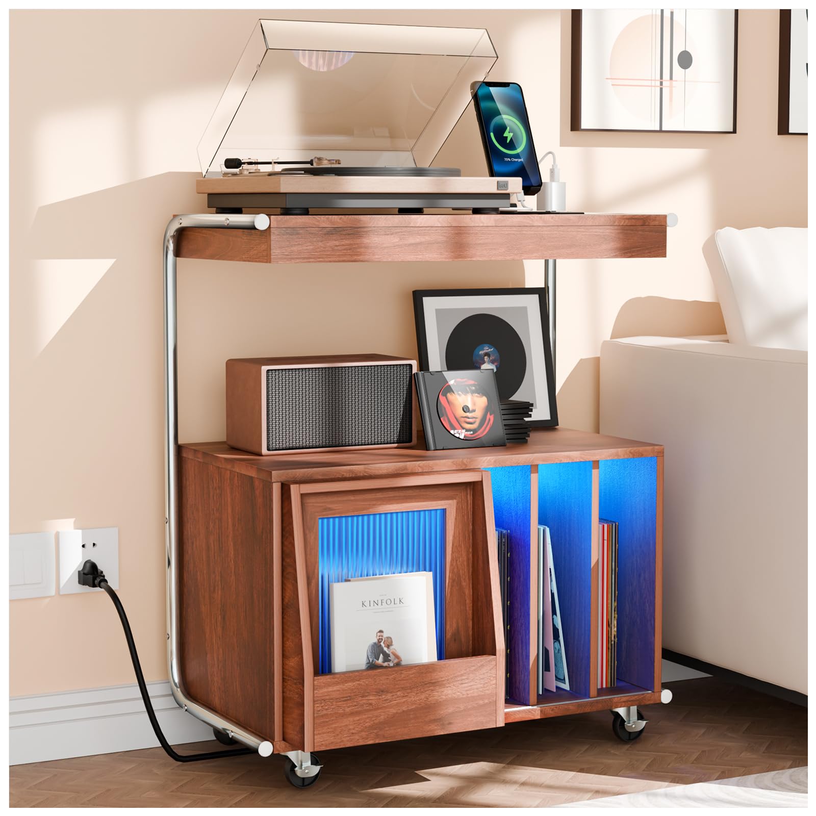 Amazon.com: Large Record Player Stand with Sliding Door and Wheels,200 ...