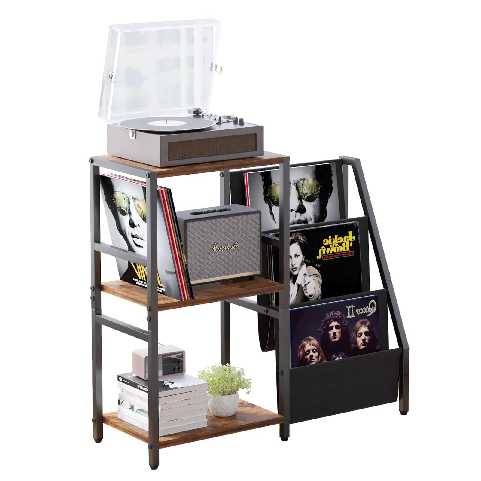 Amazon.com: VonDream 3-Tier Vinyl Record Storage Stand - Metal and Wood ...