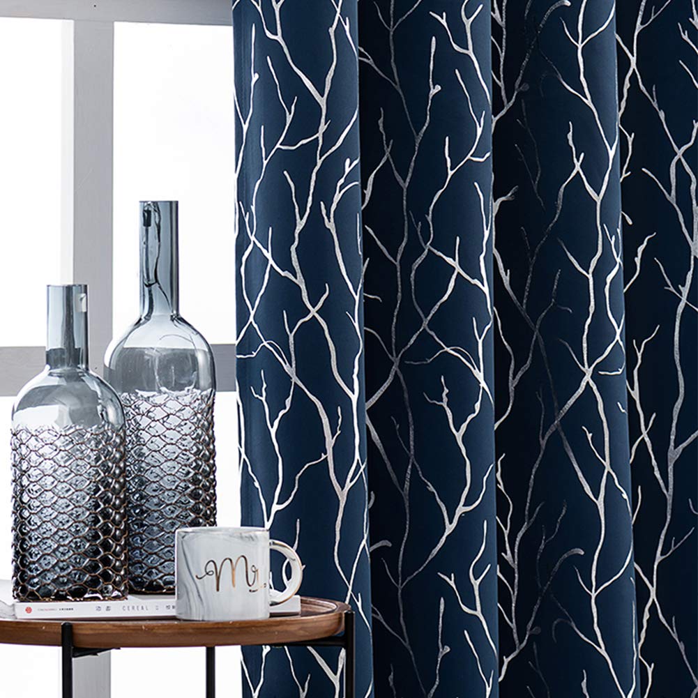 YJ YANJUN Tree Branch Pattern Curtains Metallic Painting Room Darkening ...