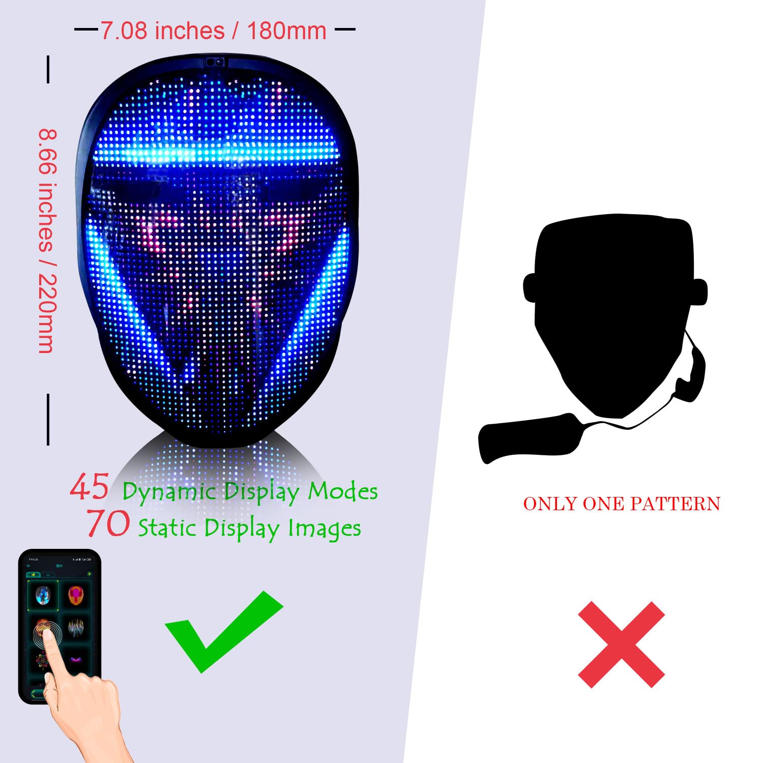 MEGOO Led Mask With Bluetooth Shining Mask Programmable,light up face ...