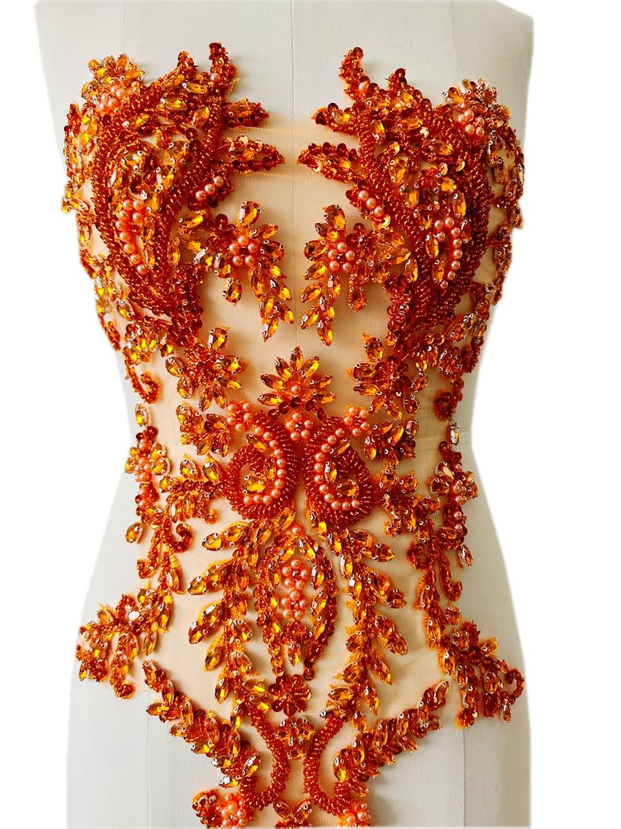 Handmade Bodice Patch Handmade Red Rhinestone & Beaded Lace Applique ...