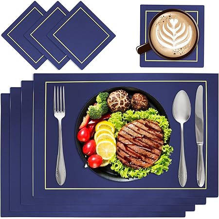 Ocves Placemats and Coasters Sets of 4, PU Leather Table Mats Heat ...