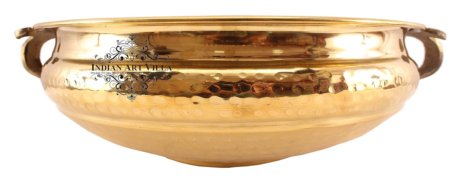 Buy INDIAN ART VILLA Pure Brass Hammered Design Urli Decorative Bowl ...