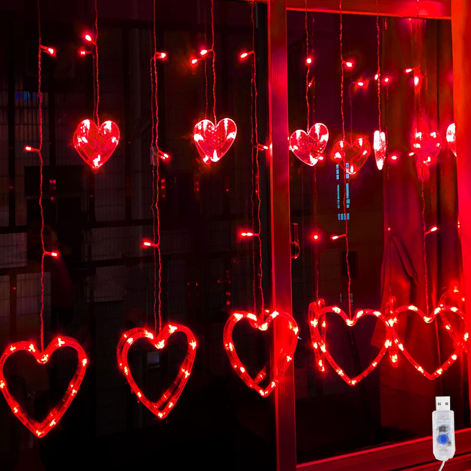 YIRHYZC - Luces de San Valentín, luces de corazón rojo para interiores ...