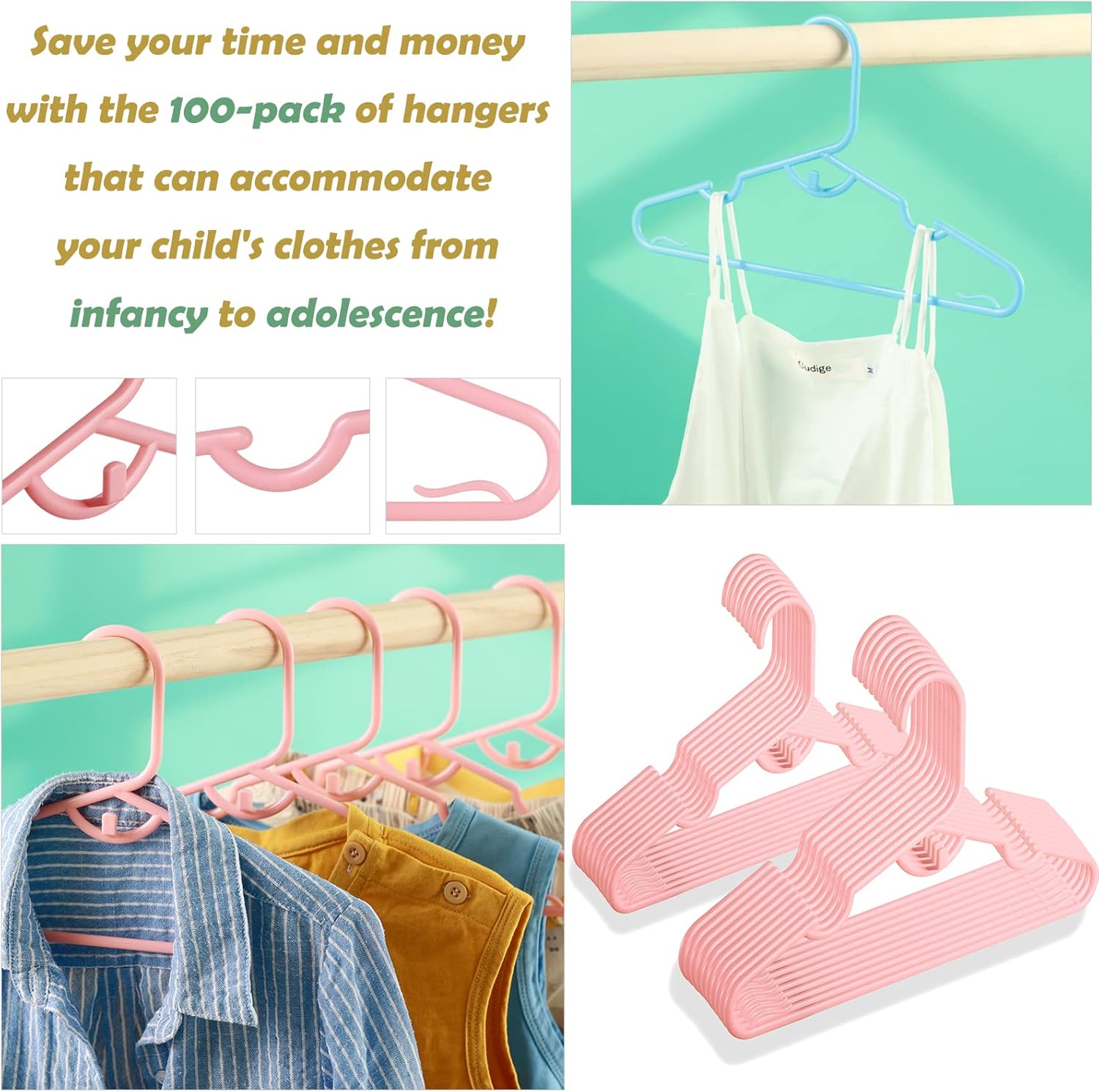 Paquete de 80 perchas de plástico para ropa de bebé con clips para ...