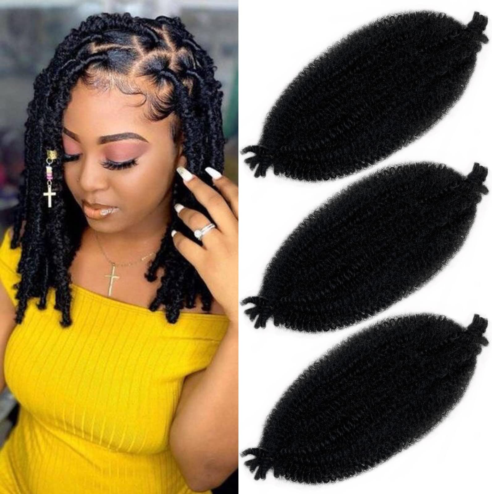 Amazon.com : Springy Afro Kinky Marley Twist Braiding Hair 1b Black ...
