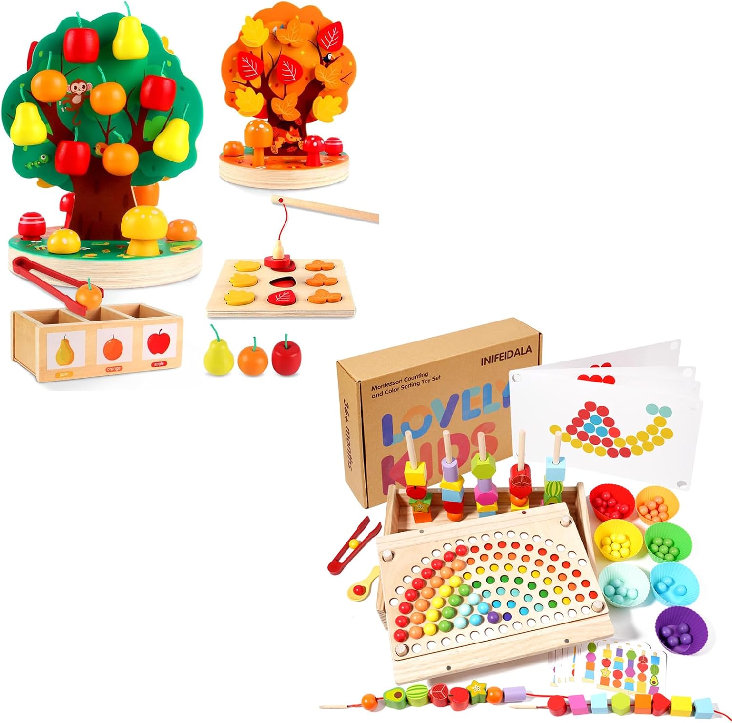 Amazon.com: INIFEIDALA Wooden Peg Board Beads Sequencing Toy Set - Fine ...