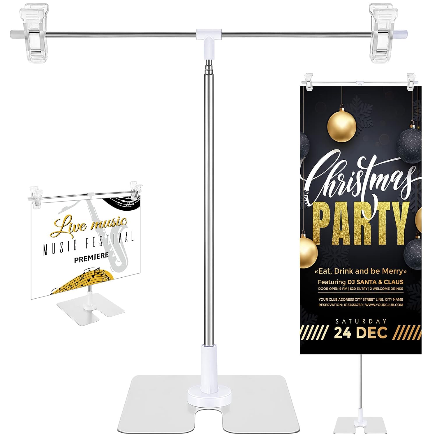 Dunzy 2 Pack Adjustable 11 in - 36.6 in High Metal Banner Holder Table ...