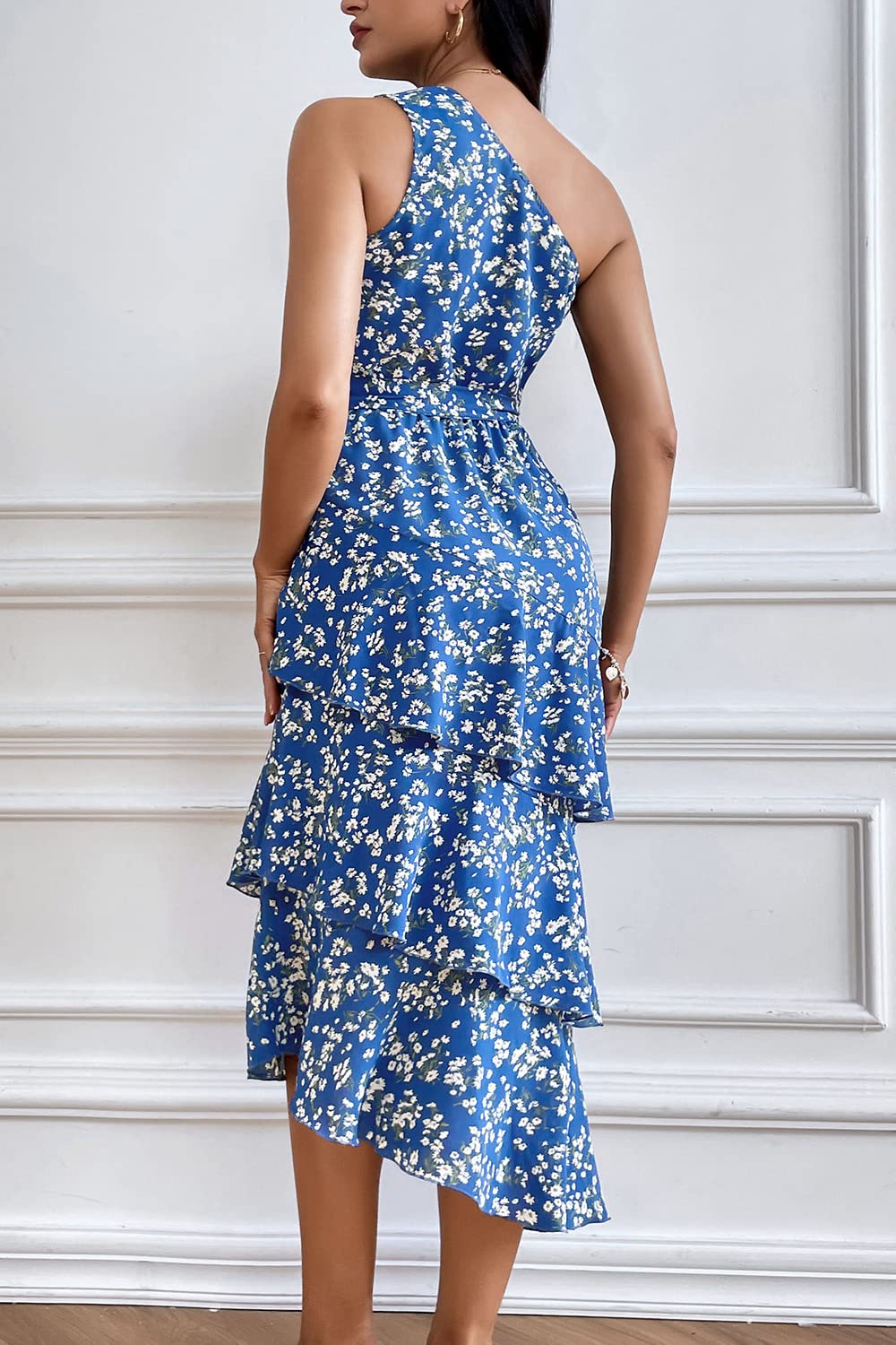 PRETTYGARDEN Women's Summer Floral Sundress Casual One Shoulder Tiered ...
