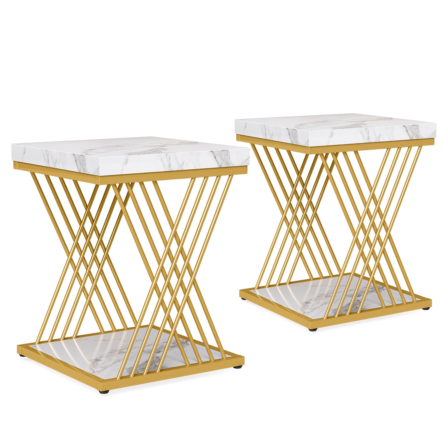 Amazon.com: Tribesigns Square Side Table White Gold Side Table Set of 2 ...