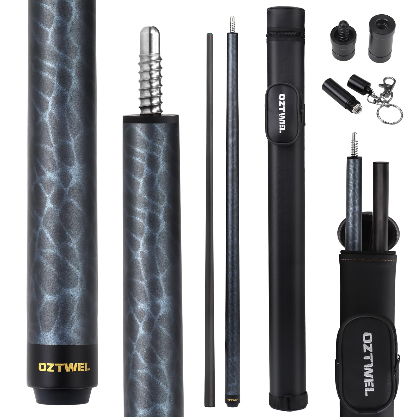 Snapklik.com : Oztwel Carbon Fiber Pool Cue, 12.4mm 8-Layer Tip Low ...