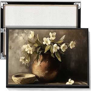 Amazon.com: White Magnolia Still Life Canvas Wall Art Neutral Spring Floral Posters Rustic ...