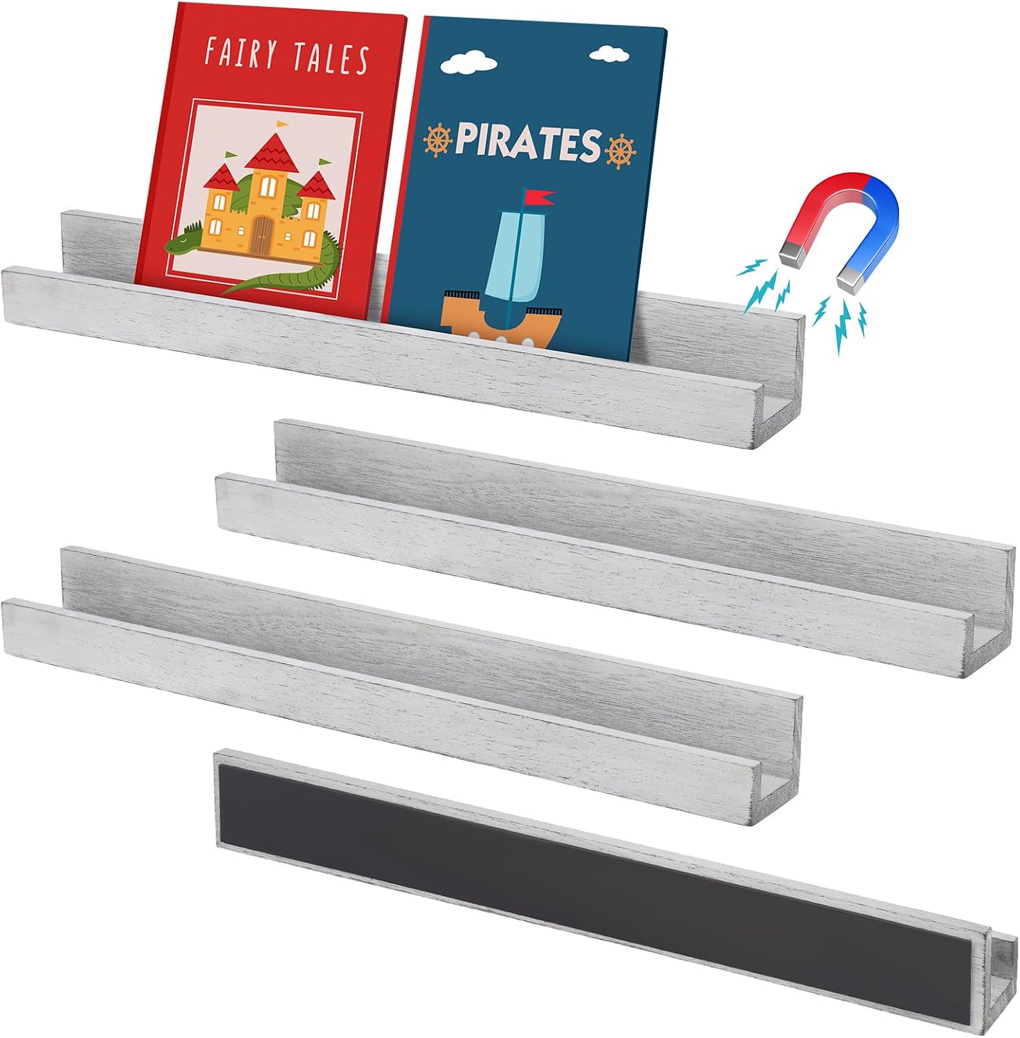 Suzile 4 Pcs Wooden Magnetic Book Shelf for Whiteboard Classroom ...
