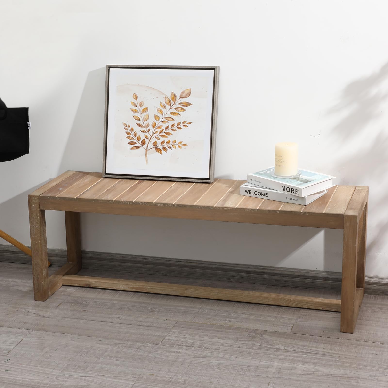 Snapklik.com : Farmhouse Solid Wood Bench, 43" Line Pattern Splicing ...