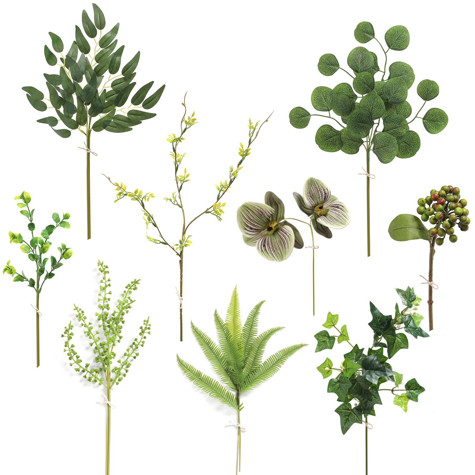 Amazon.com: rongflower Dark Green Artificial Greenery Stems Box Set ...