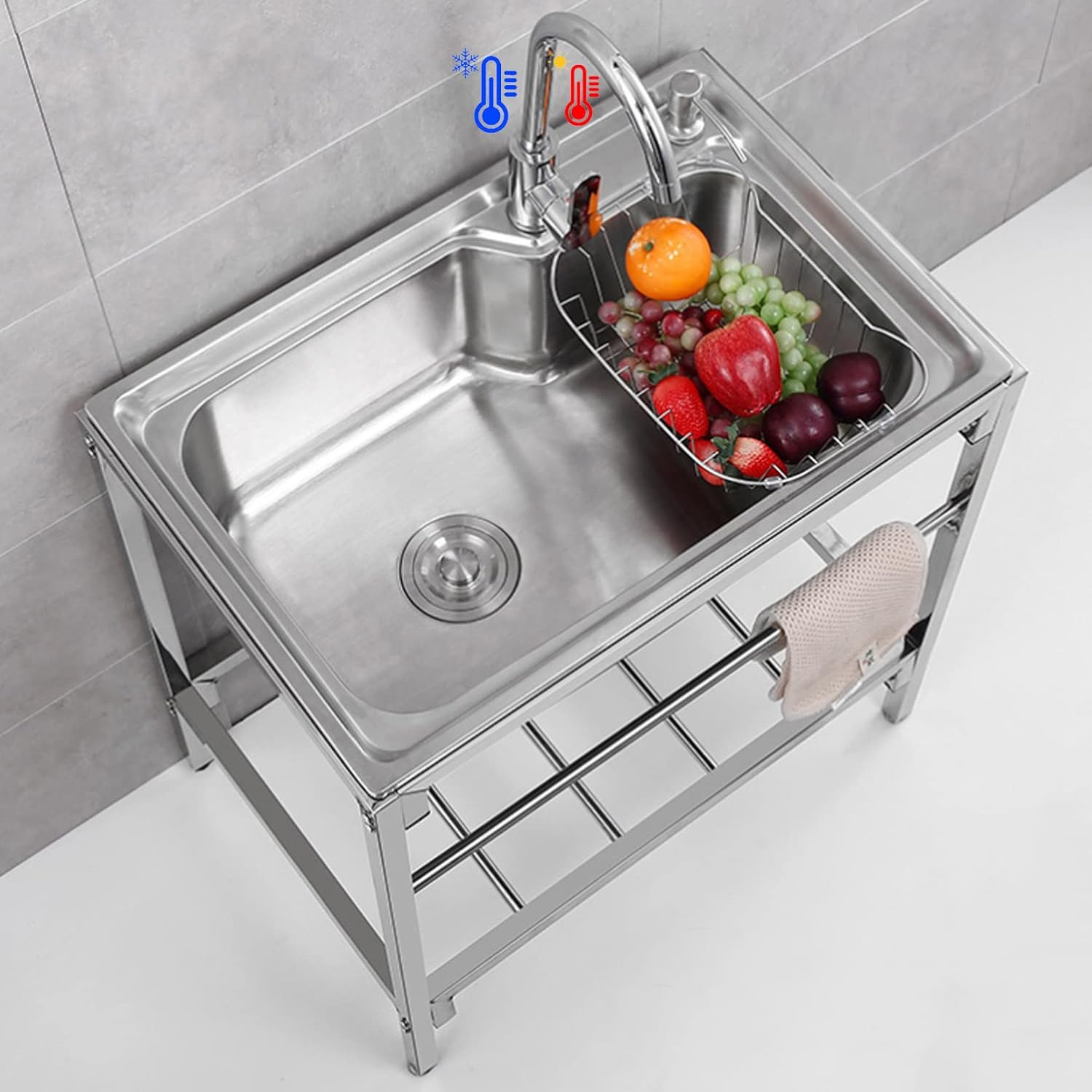 Stainless Steel Commercial Kitchen Sink 1 Compartment Free Standing ...