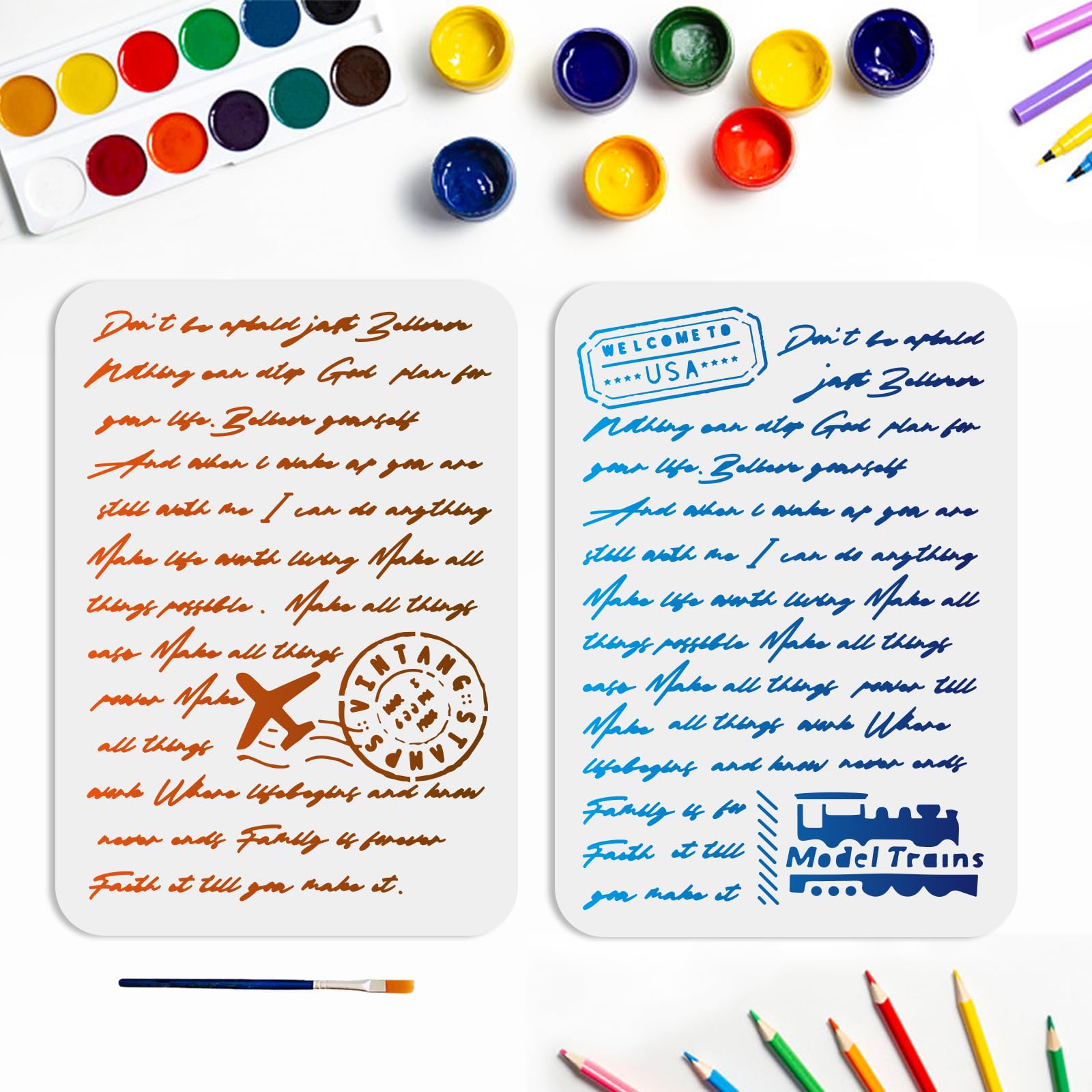 Amazon.com : MAYJOYDIY 2pcs Writing Stencil Script Stencils Vintage ...