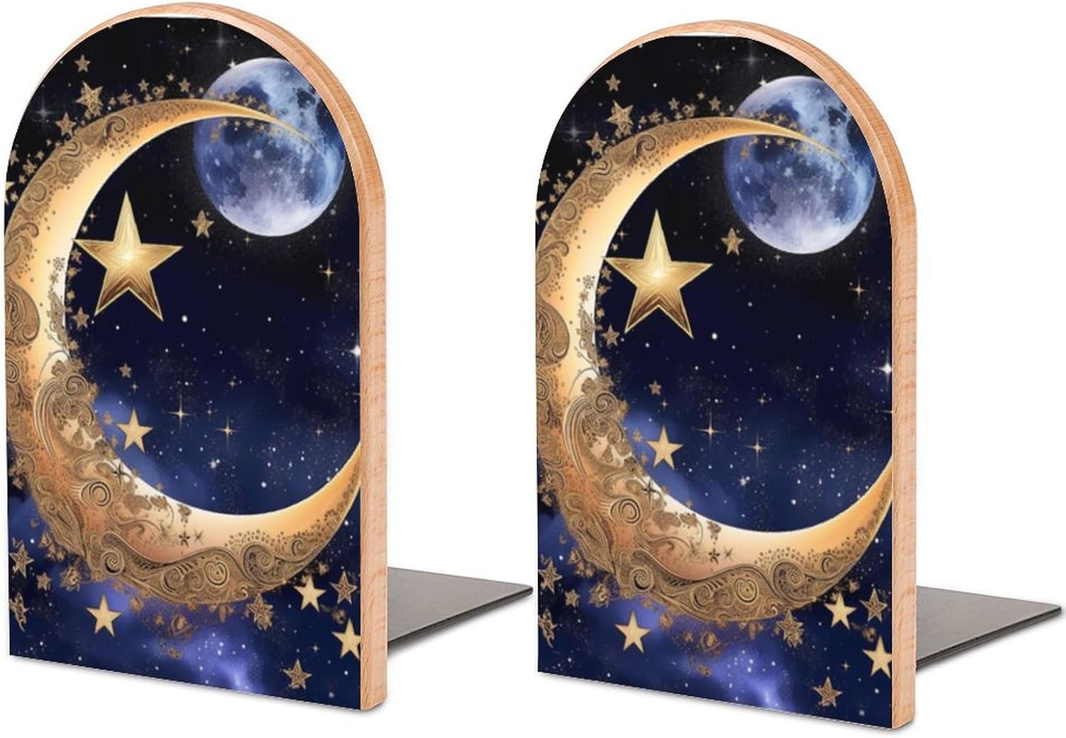 Amazon.com: 2 PCS Wood Book Ends,Moon Star Bookends for Shelves Non ...