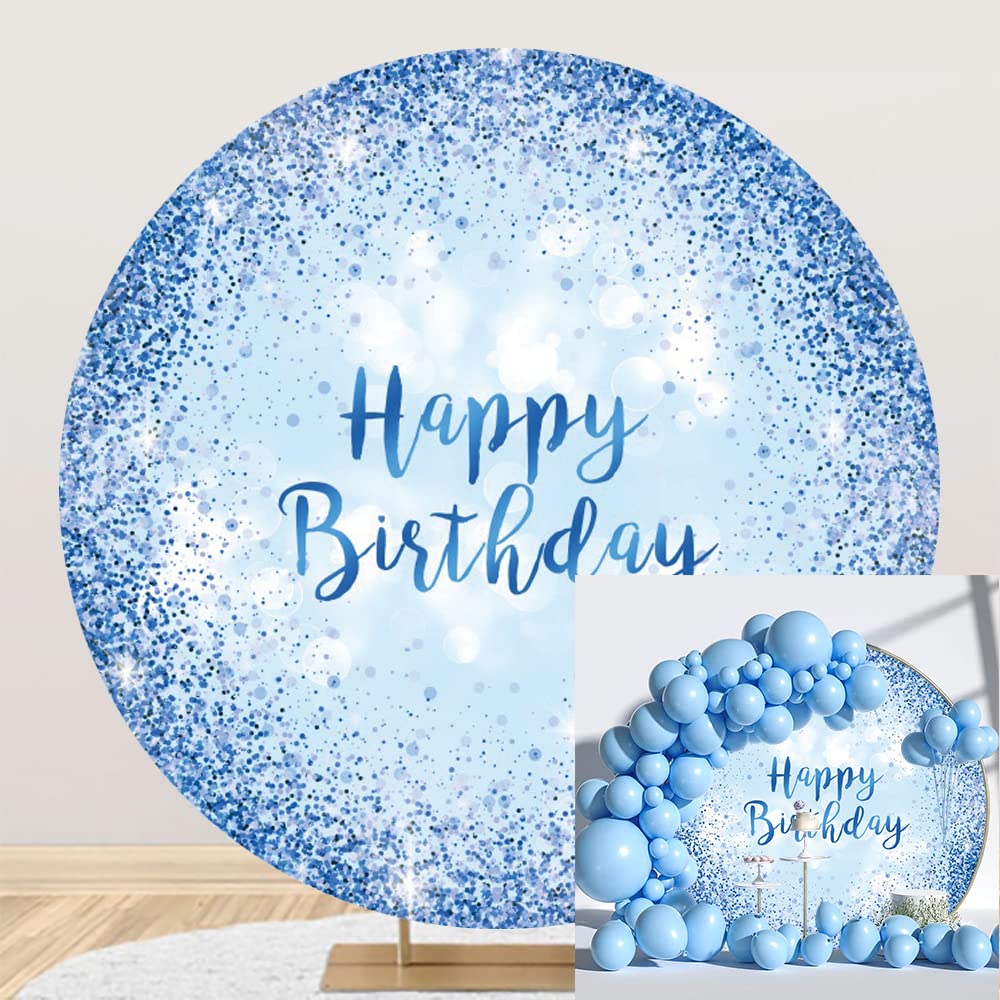 Amazon.com : OERJU Blue Happy Birthday Round Backdrop Cover Light Blue ...