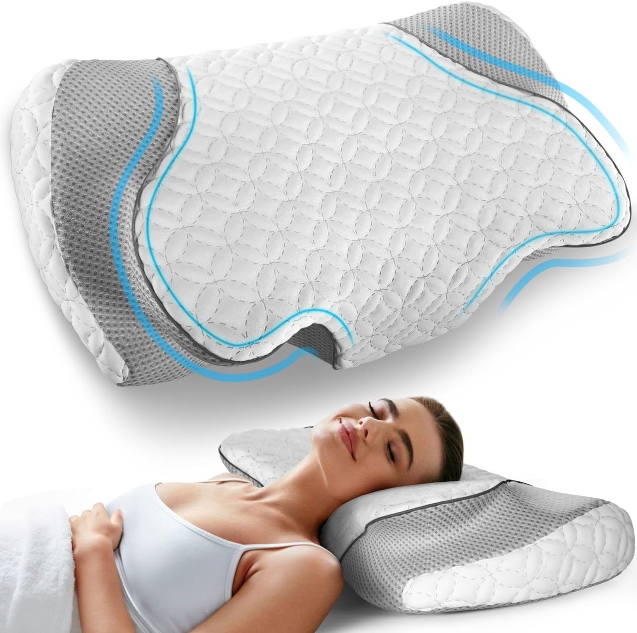 Amazon.com: Cervical Neck Pillow - Orthopedic Butterfly Memory Foam ...
