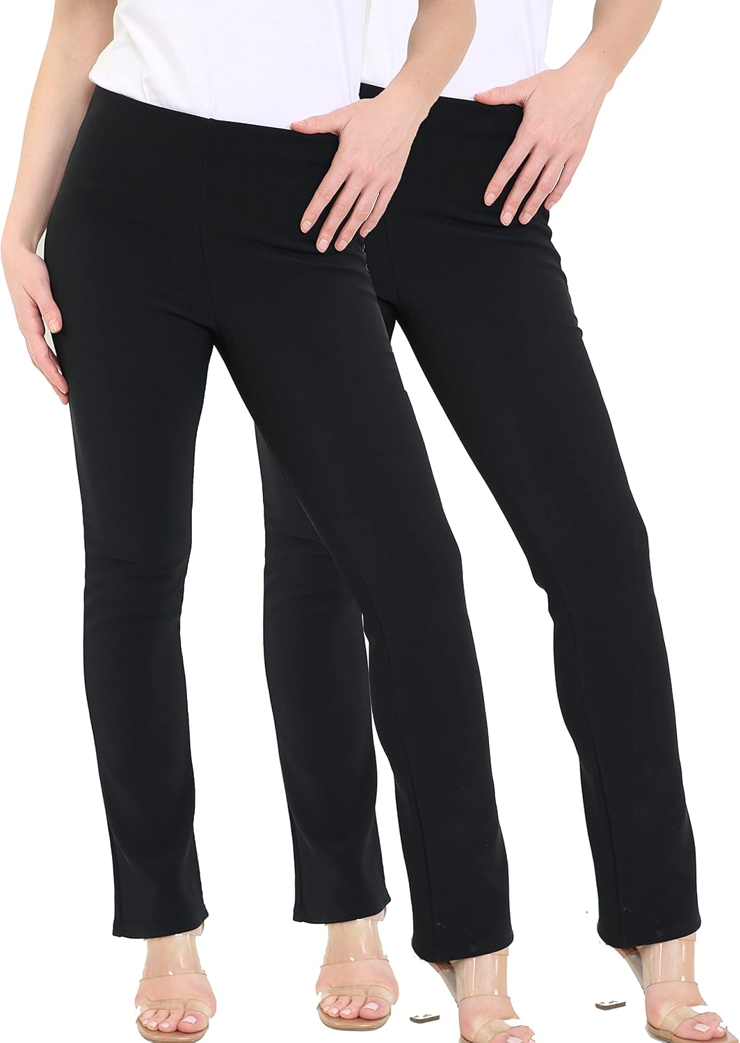 kraftd Ladies Bootleg Trousers Women Boot Cut High Rise Ribbed Pull On ...