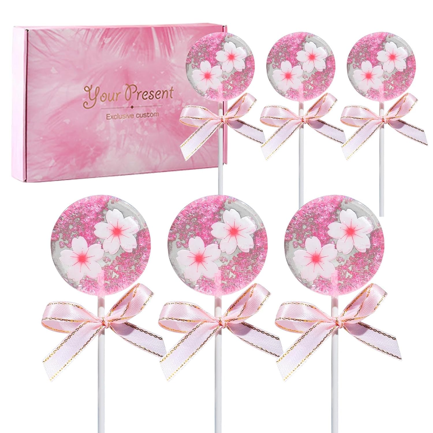 Amazon.com : KWOLYKIM Pink Flower Candy Lollipops Gfit Box Individually ...