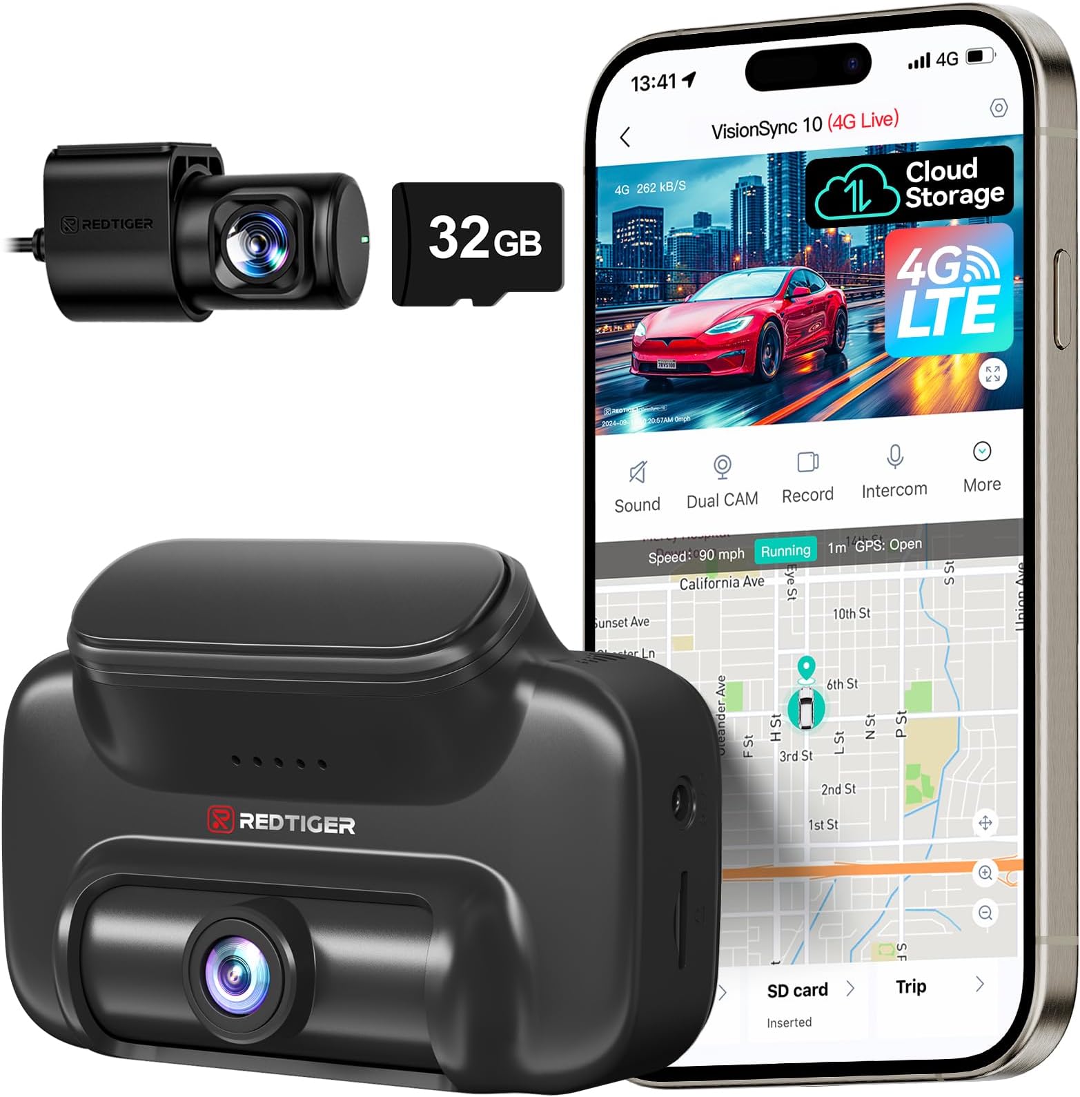 Amazon.com: REDTIGER 4G LTE Dash Cam Front Rear, Remote Live Stream ...