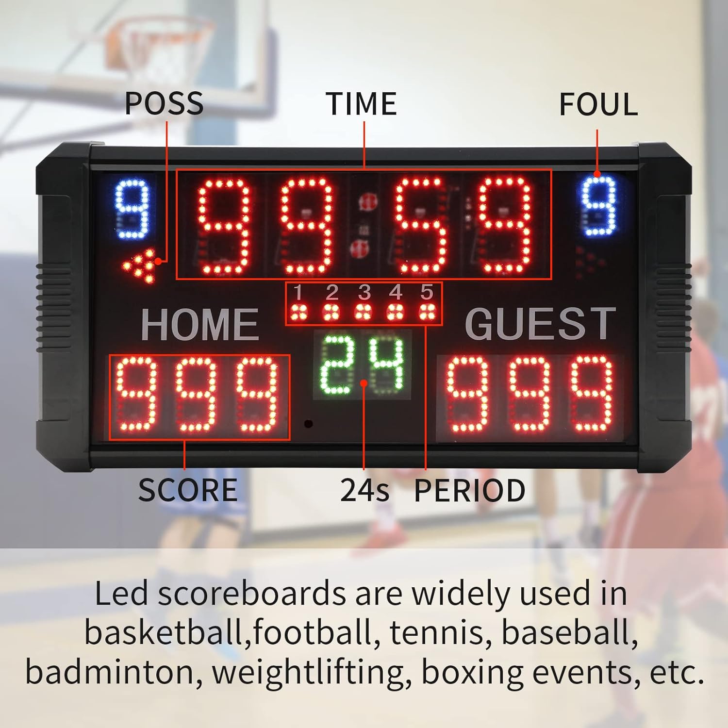 YZ LED Digital Scoreboard with Remote Portable Basketball ...