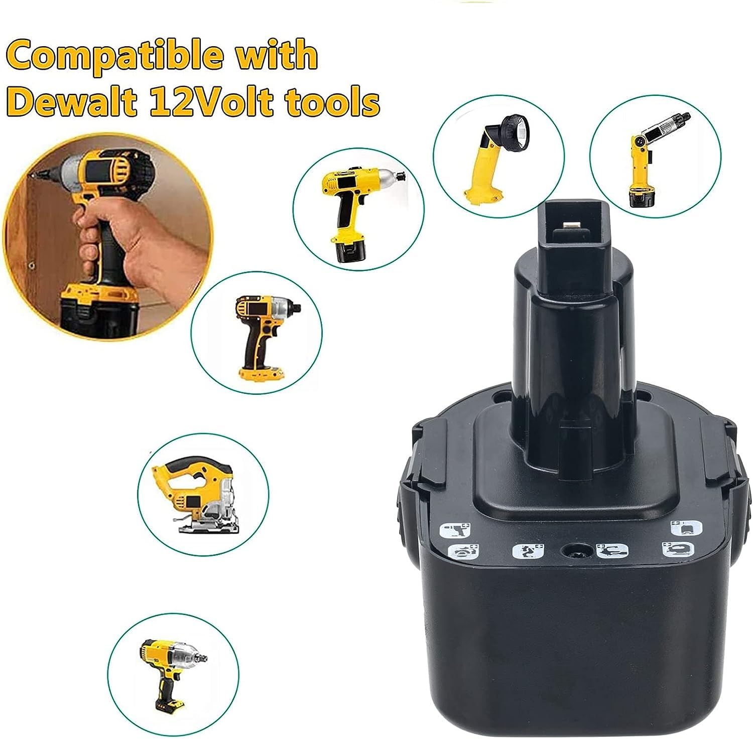DTDBBFU 6Ah 12V Lithium-ion Battery - Compatible with DEWALT 12V DW9071 ...