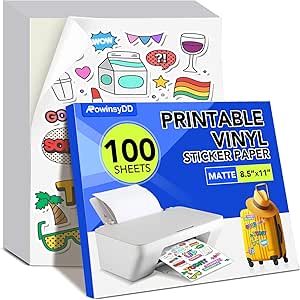 Amazon.com : 100 PCS Printable Vinyl Sticker Paper for inkjet printer ...