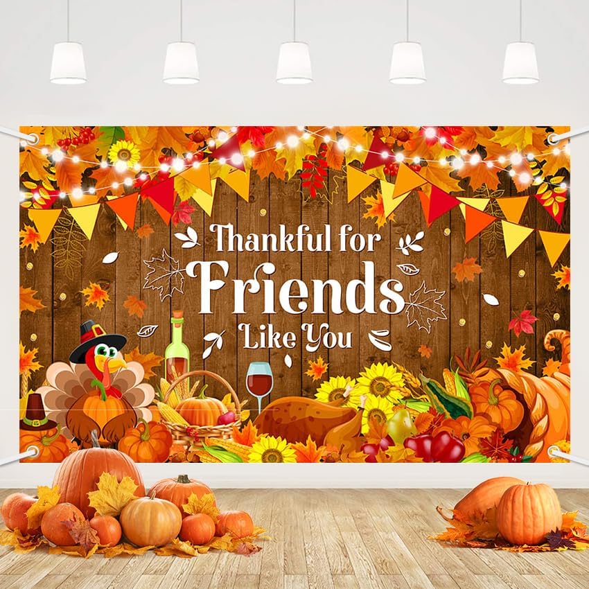 Amazon.com : MEHOFOND Fall Happy Friendsgiving Backdrop, Thankful for ...