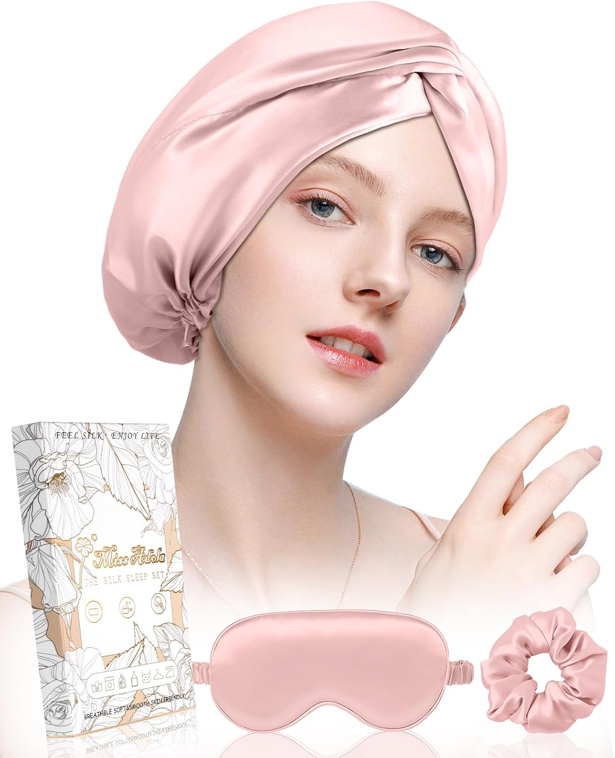 Amazon.com : Miss Adola Silk Bonnet for Women - Mulberry Silk Sleep Cap ...