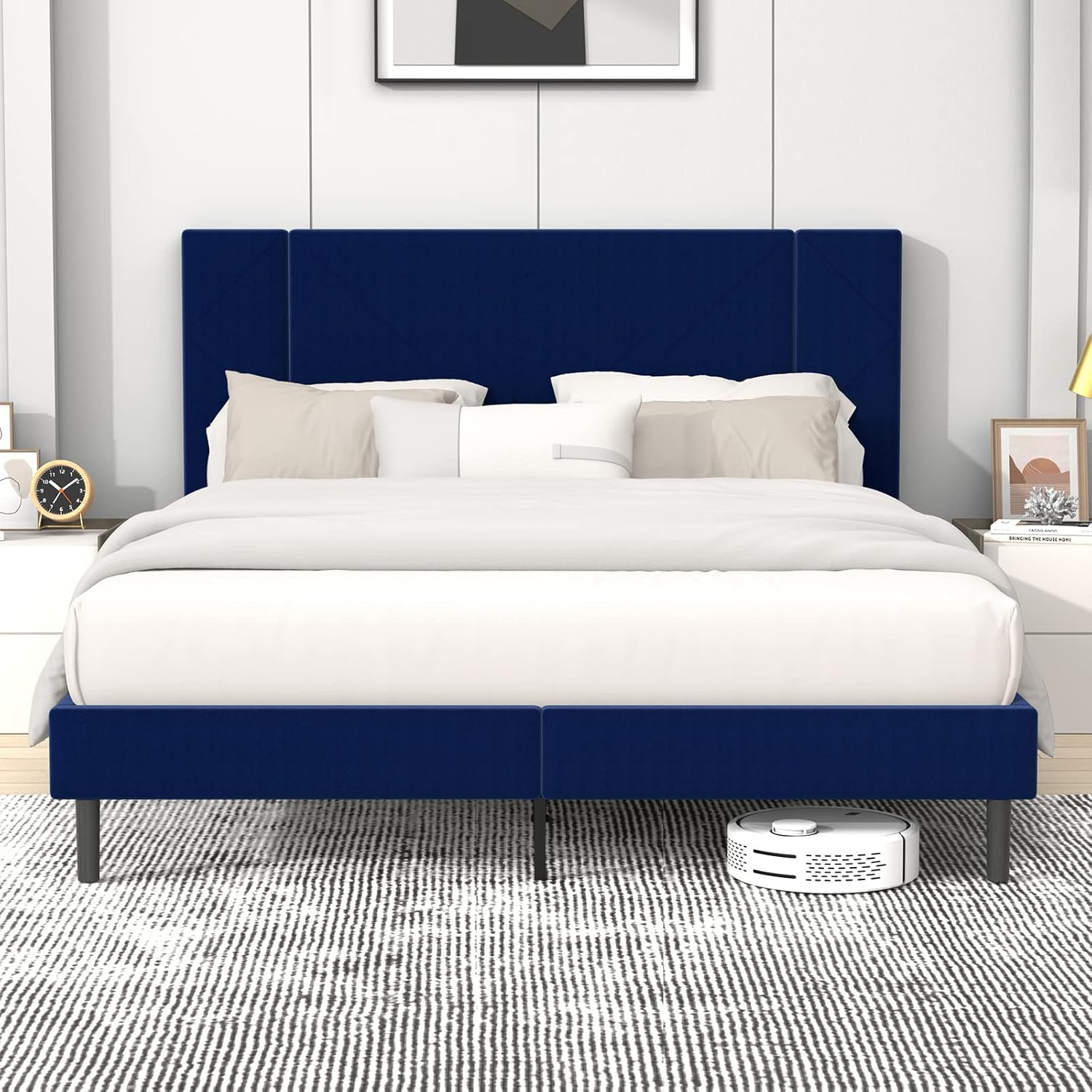 Amazon.com: Flolinda King Bed Frame with Headboard, Soft Velvet ...