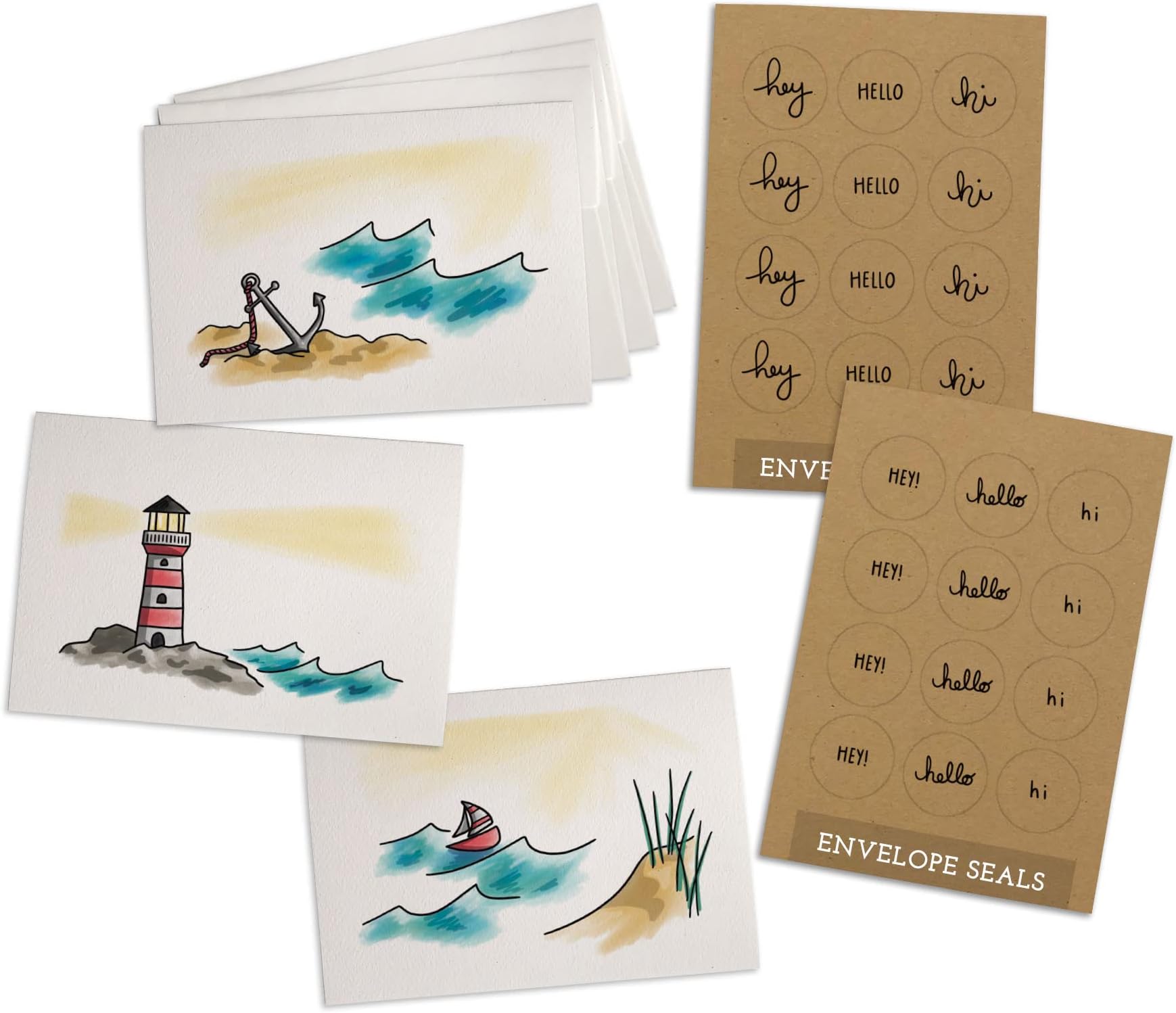 Amazon.com : Sugartown Greetings Coastal Note Cards Set - 24 Nautical ...
