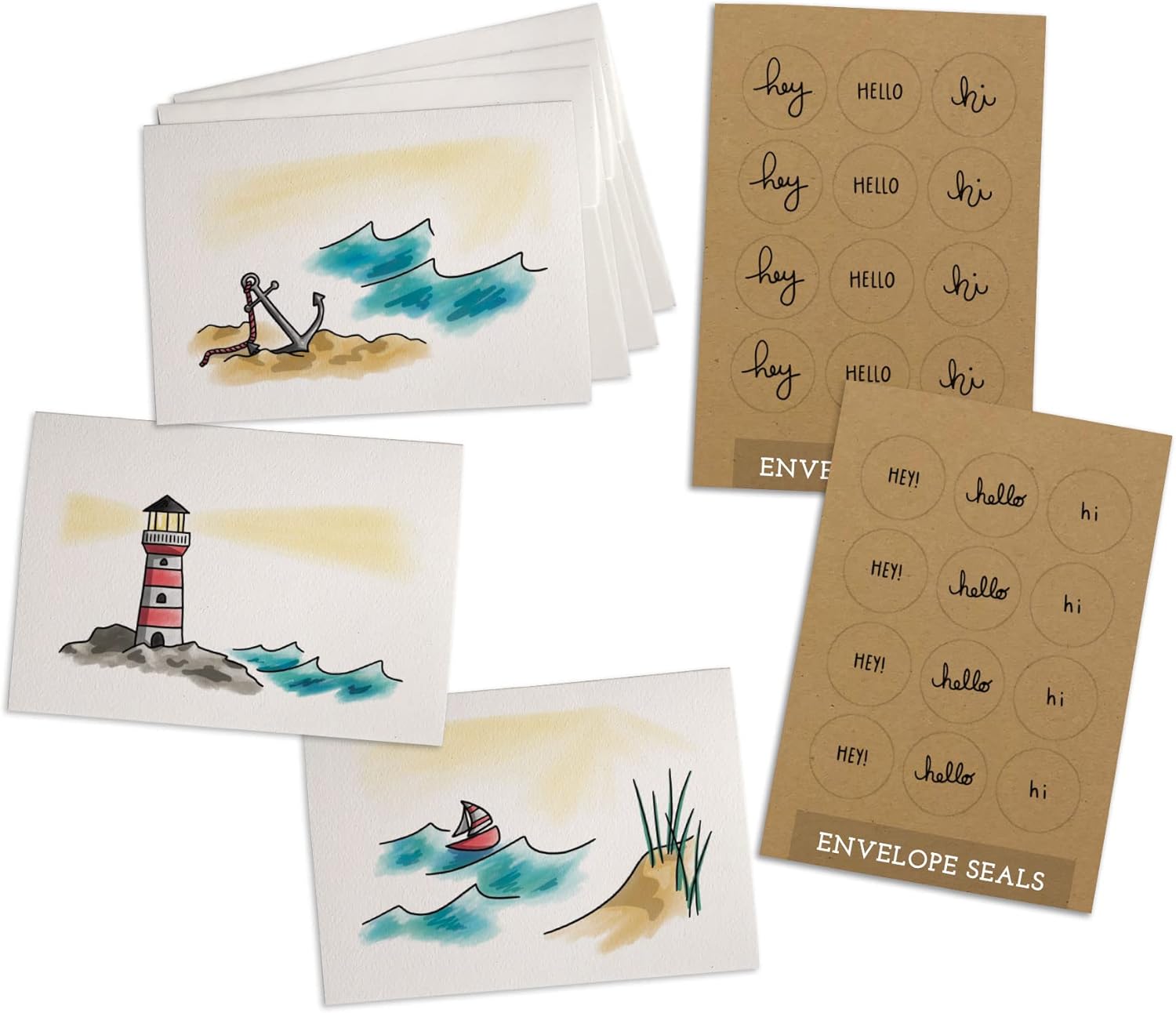 Amazon.com : Sugartown Greetings Coastal Note Cards Set - 24 Nautical ...