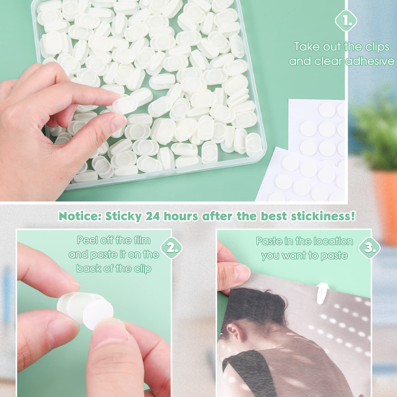 Snapklik.com : 120 Pieces Adhesive Plastic Sticky Clips White Clips ...