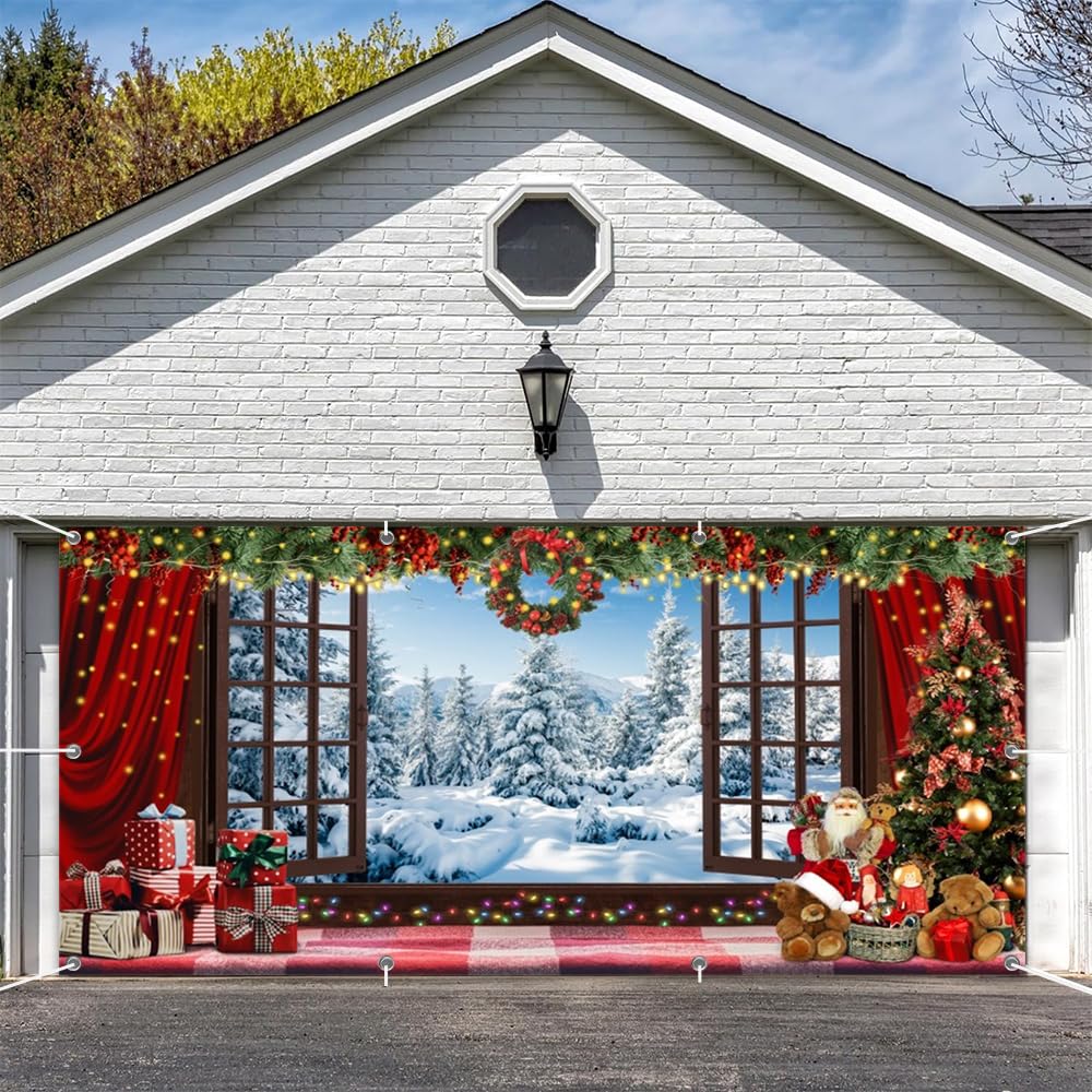 Amazon.com: Leowefowa Winter Scene Christmas Garage Door Decorations ...