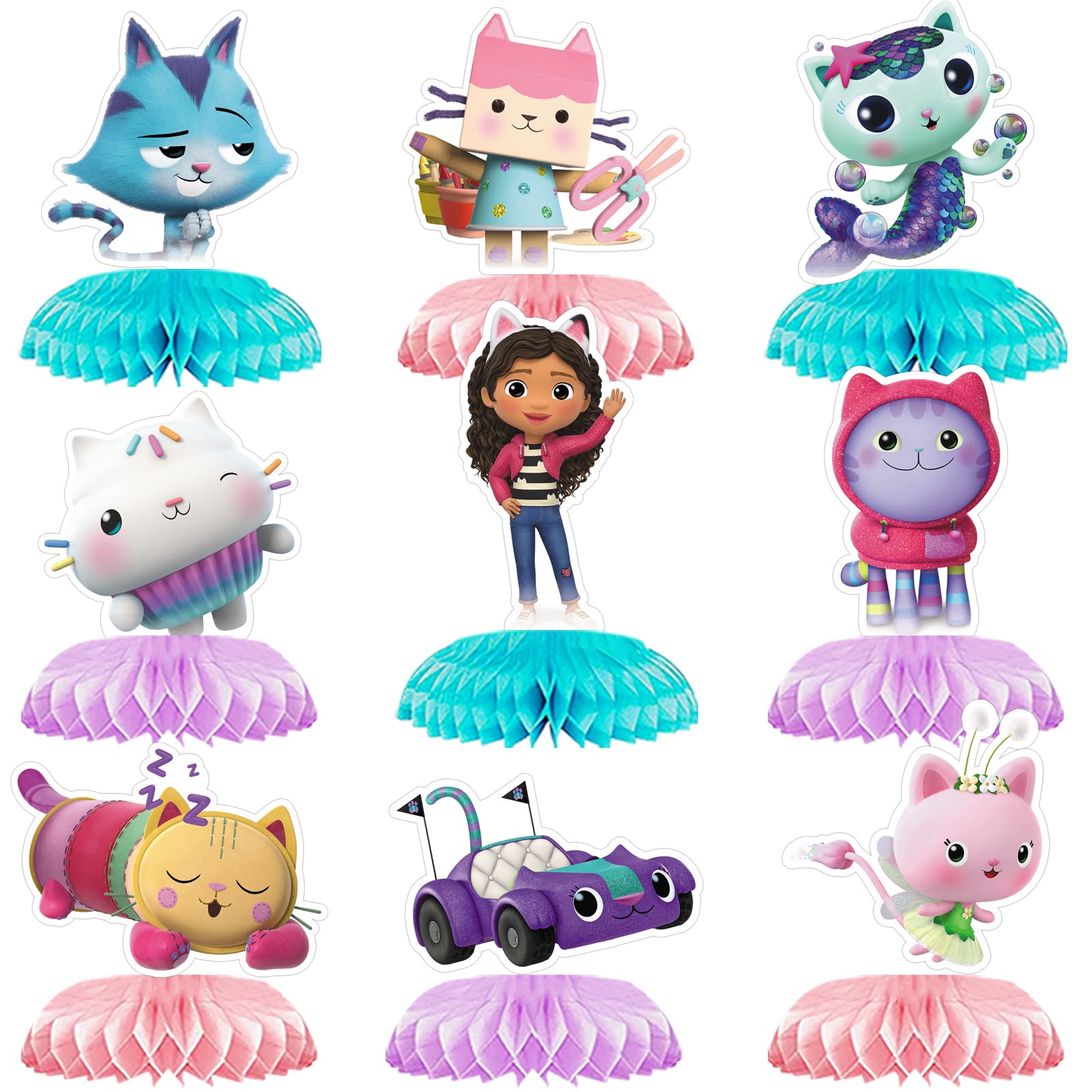 9 Pack Gabbys Dollhouse Honeycomb Centerpieces Gabbys Dollhouse 3d ...