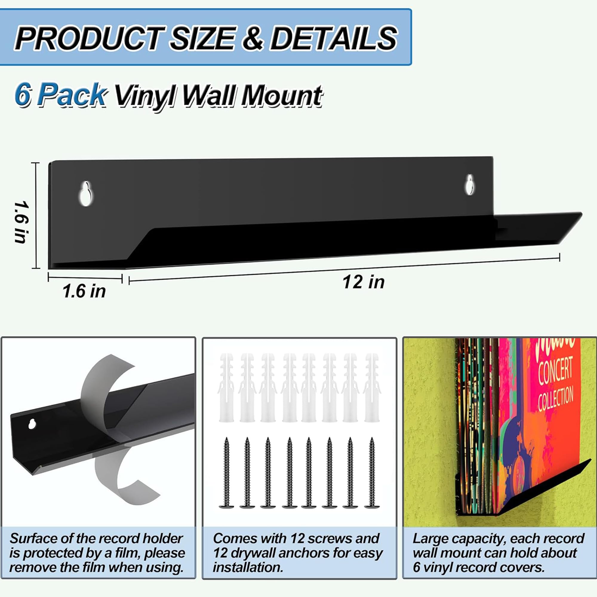 Snapklik.com : Vinyl Record Wall Mount, 12 Inch Black Acrylic Record ...
