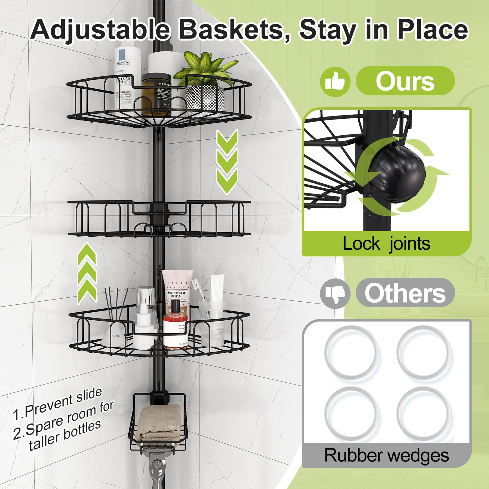 Snapklik.com : Corner Shower Caddy Tension Pole, Rustproof Stainless ...