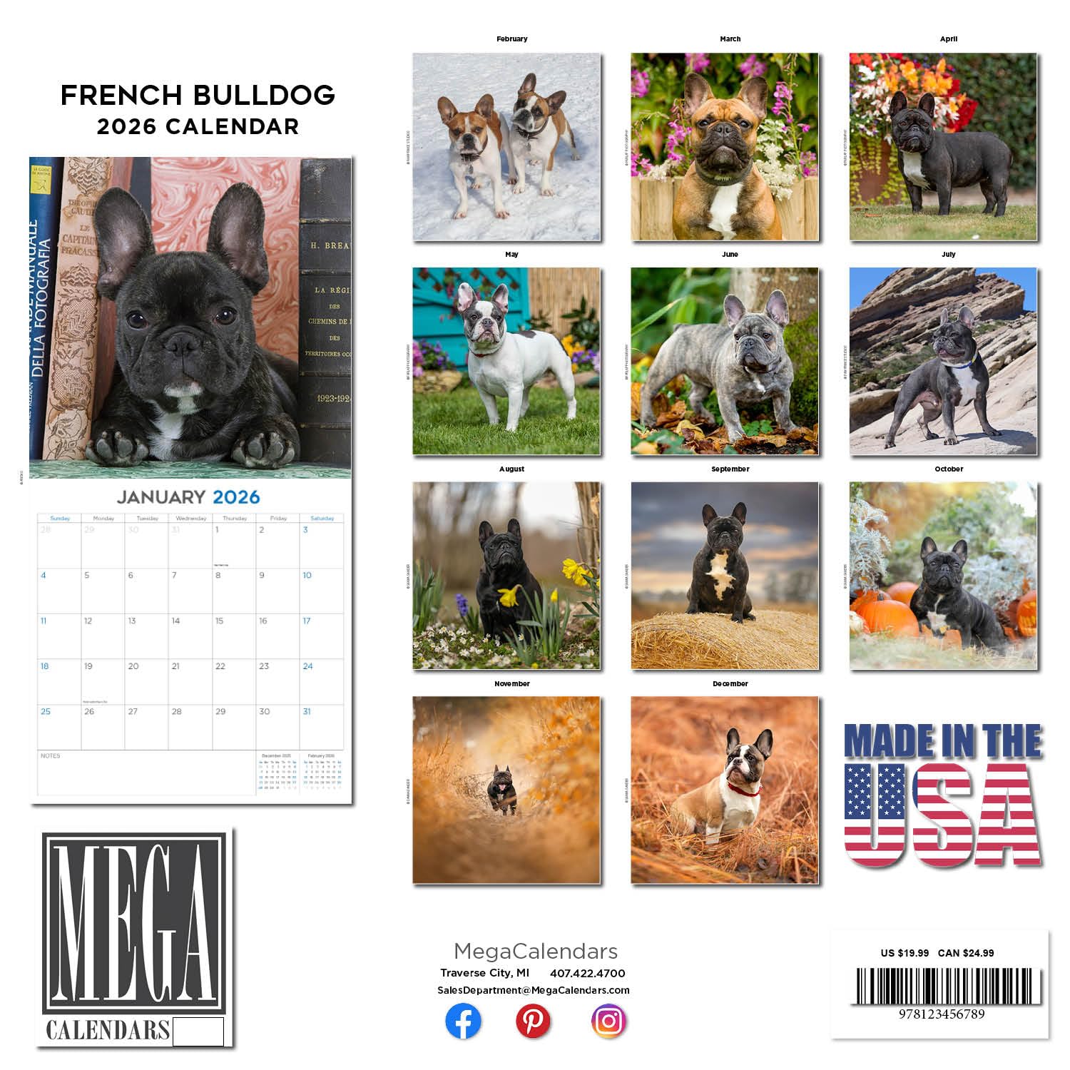 Snapklik.com : 2026 French Bulldog Calendar - Dog Breed Wall Calendar ...