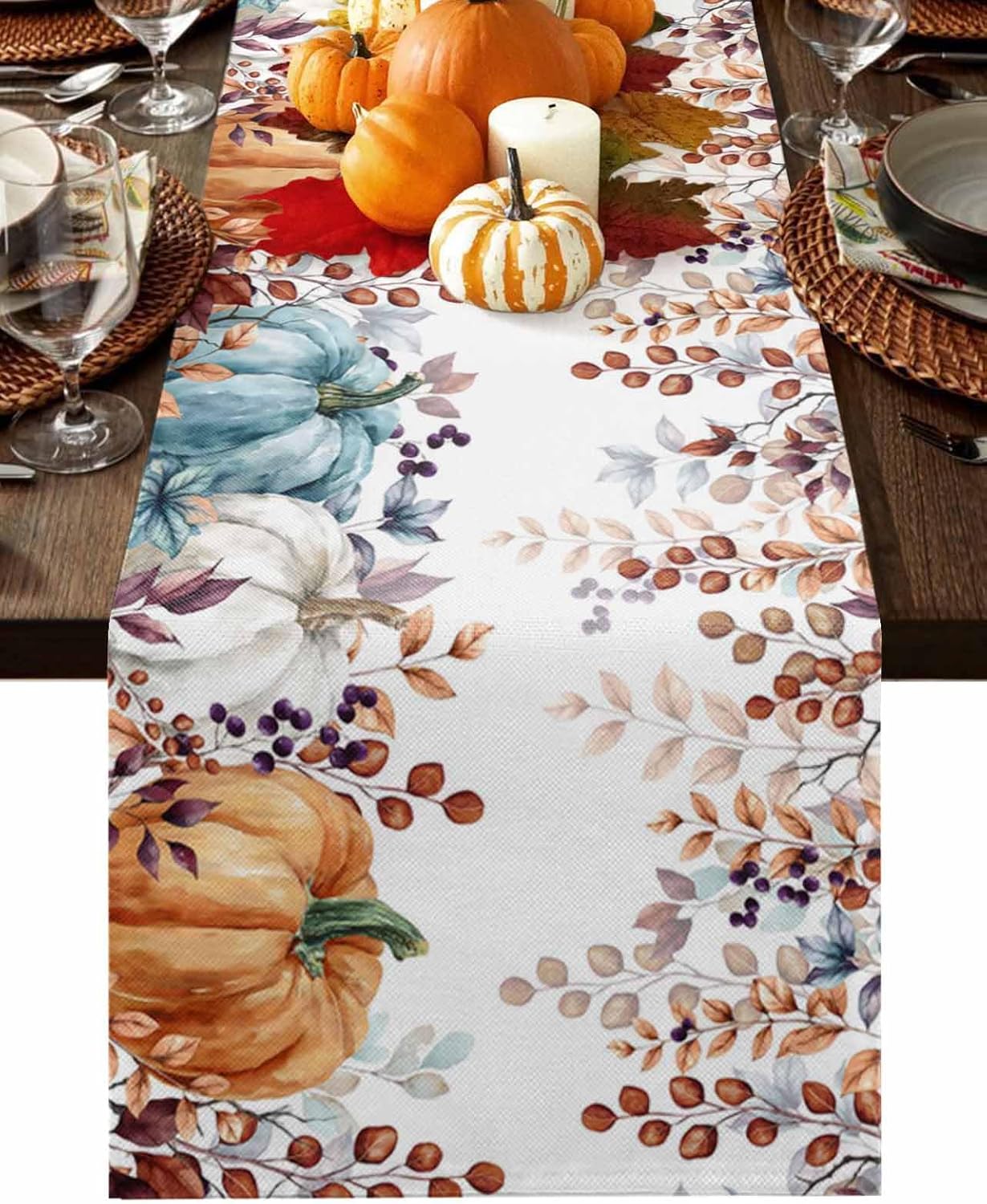 Amazon.com: Fall Table Runners Orange Blue Pumpkin Thanksgiving Runners ...