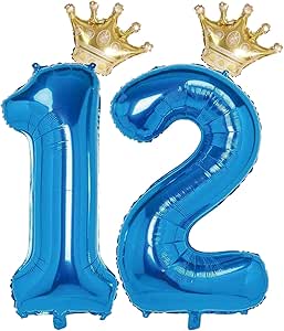 Amazon.com: 40 Inch Blue Number Balloon 12 with Crown Big Size Foil ...