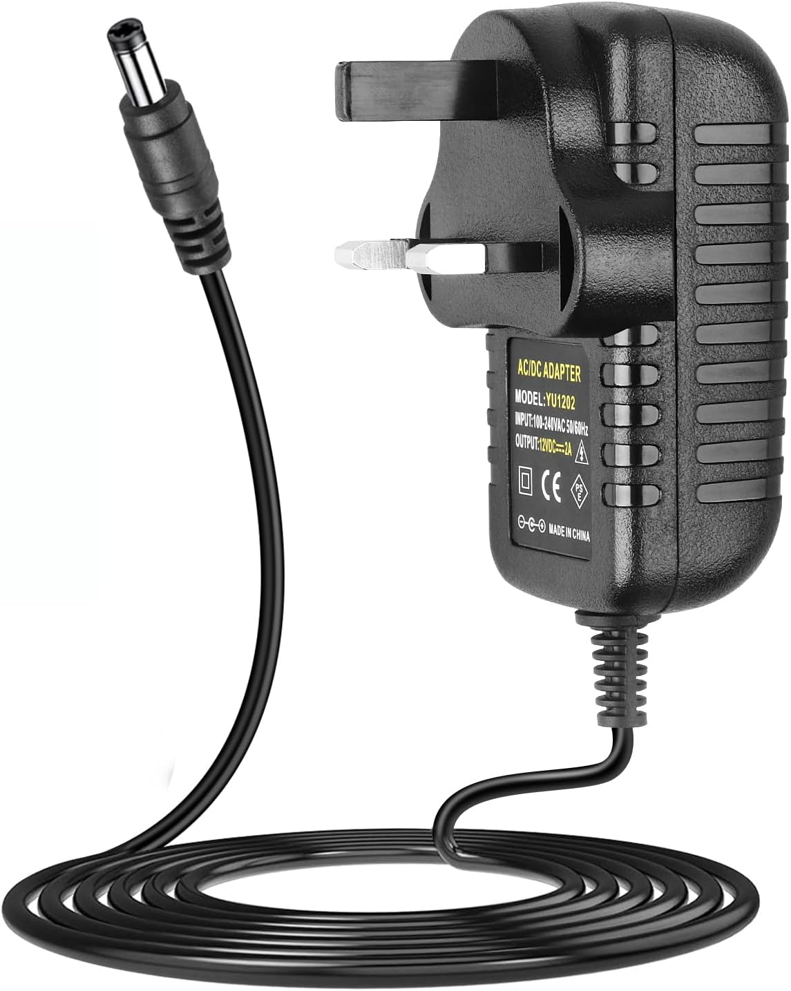 12V 2A Power Supply UK, 6.6FT Cord AC 100-240V to DC 12V 24W Adapter ...